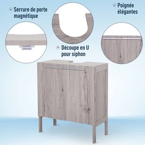HOMCOM Koupelnová Skříňka s Dřezem - Podskříňková Skříň - Skříňka se 2 Dveřmi a Policí - rozměry 60Š x 30H x 70V cm - Šedá Dřevoimitace MDF | Aosom