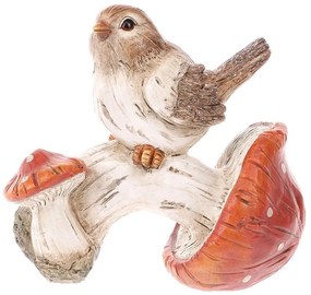 Ptáček sedící na oranžové houbě ALA297 Polyresin.