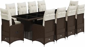 11dílný zahradní bistro set s poduškami hnědý polyratan 3277284