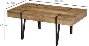 HOMCOM Obdélníkový konferenční stolek v industriálním stylu s černými kovovými nohami a deskou v designu starého trámu | Aosom