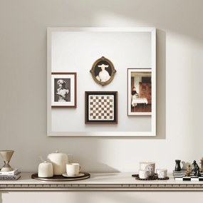 HOMCOM čtvercové nástěnné zrcadlo 50 × 50 cm, bílý MDF rám