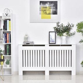 HOMCOM MDF Kryt Radiátoru se Šprušlemi, Kryt Radiátoru pro Domov a Kancelář, 152x19x81 cm, Bílý