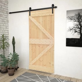 Posuvné dveře se setem kování 90 x 210 cm masivní borové dřevo - Default Title