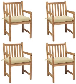 Zahradní židle 4 ks krémově bílé podušky masivní teak,  3073021