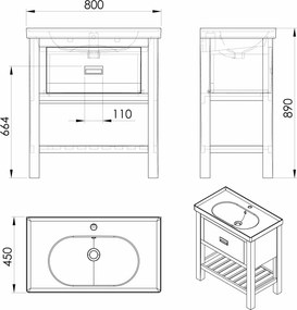 SAPHO BRAND retro umyvadlová skříňka 76x83x43cm, mořený smrk BA088S
