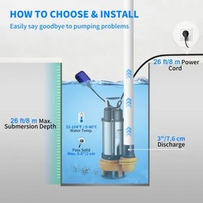 ponorné čerpadlo na vodu, 2200 W 60000 l/v, s 10 m