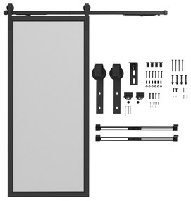 HOMCOM Sada kování pro posuvné dveře 183 cm s kolejnicemi Válečky Protiprokluzové zařízení Zarážky dveří Podlahové vodítko z uhlíkové oceli Černá | A…