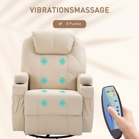 HOMCOM Relaxační křeslo s funkcí polohování, elektrické masážní křeslo, 5 masážních režimů, imitace kůže, krémově bílá, 84x92x109cm| Aosom