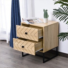 Noční stolek HOMCOM s 2 zásuvkami a kovovými nohami v moderním stylu pro ložnici, obývací pokoj, kancelář 48x39,5x60 cm | Aosom