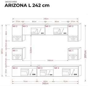 Ral Obývací stěna ARIZONA L, 242 cm - Bílo/černý lesk