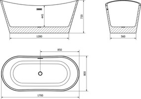 Mexen Montana, volně stojící vana 170 x 80 cm, bílá, chromový přepad, 52011708000-01