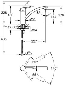 Grohe Swift Dřezová otočná baterie, chrom 30358000