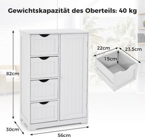 Costway Koupelnová skříňka se 4 zásuvkami a 1 magnetickým zámkem koupelnová