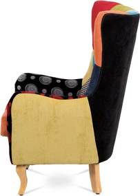 Křeslo, látka patchwork, masiv přírodní kaučukovník patchwork