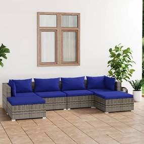 vidaXL 6dílná zahradní sedací souprava s poduškami polyratan [3101805] Barva: Šedá a tmavě modrá