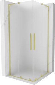 Mexen Velar L Duo, sprchový kout s posuvnými dveřmi 90 x 90 cm, 8mm sklo námraza, zlatá matná, 871-090-090-02-33-55