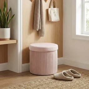 HOMCOM úložný puf Skládací úložná lavička 35 L 38x38x38 cm Potažený sametem Kulatý úložný box Růžový