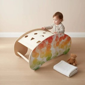 Multifunkční Montessori houpačka a stolek 4v1 - duhové bublinky