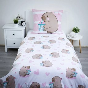 Růžové bavlněné dětské povlečení na jednolůžko 140x200 cm Kapybara – Jerry Fabrics