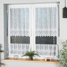 Buona Ventura žakárová vitrážová záclona 31256/001, ornamenty, s bordurou, bílá, výška 80cm (v metráži)