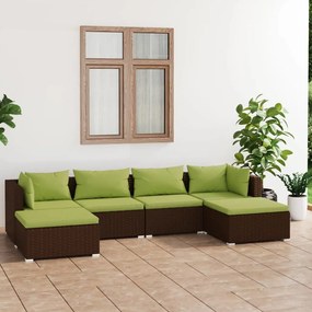 vidaXL 6dílná zahradní sedací souprava s poduškami polyratan [3101805] Barva: Hnědá a zelená
