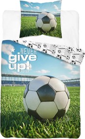 Detexpol Bavlněné dětské ložní prádlo 140x200 bílé s fotbalovým míčem Never Give Up – 5870 A – Dream Collection