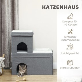 PawHut kočičí jeskyně kočičí bouda, kočičí domeček se 3 patry, pelíšek pro kočky s polštářem, psí bouda pro kočky do 5 kg, 74 x 37,5 x 78,5 cm, šedá …