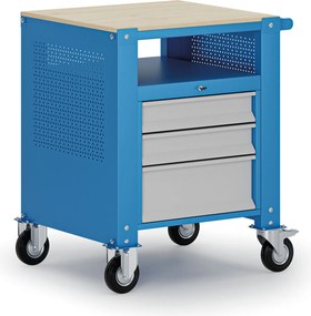 Pojízdný kontejner G9, 1 police, 3 zásuvky, 675 x 595 x 865-1130 mm, šedá/modrá