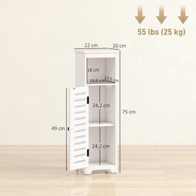 HOMCOM koupelnová skříňka, 4° skříňka s žaluziovými dveřmi, otevřená přihrádka, 22x20x75cm, bílá