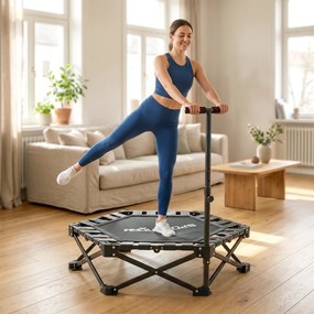 SPORTNOW Fitness trampolína s nastavitelnou T-rukojetí, skládací, taška na přenášení, nosnost 120 kg, ocel, plast, černá barva