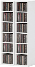 HOMCOM 2-Pack Stackable CD, DVD & Blu-ray Shelf - 6 Adjustable Compartments, Media Storage Display, 21 x 22.5 x 88.5 cm, White | Aosom