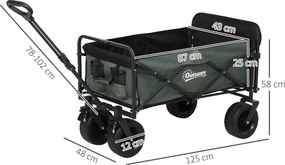 Skládací zahradní vozík Outsunny, nosnost 120 kg, přenosný vozík s odnímatelným pláštěm, rukojetí, koly a řízenou osou, zahradní vozík 95 litrů pro d…