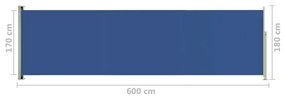 Zatahovací boční markýza 180 x 600 cm modrá,  317966