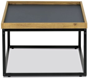 Konferenční stolek CT-613 OAK, 100x60 cm, MDF deska šedá, divoký dub, kov černý matný lak