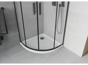 Mexen Rio půlkruhový sprchový kout 90 x 90 cm, Vzor jinovatky, Černá + sprchová vanička Flat, Bílá - 863-090-090-70-30-4110B