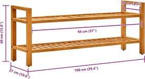 Botník se 2 policemi 100 x 27 x 40 cm masivní dubové dřevo 331748