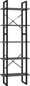 Knihovna s 5 policemi šedá 60 x 30 x 175 cm kompozitní dřevo 3081980