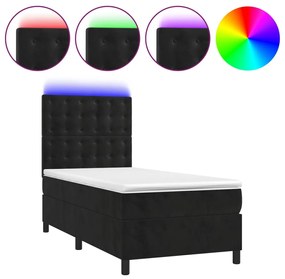vidaXL Box spring postel s matrací a LED černá 100x200 cm samet