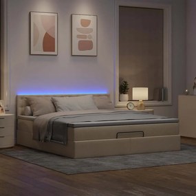 Osmanská postel s matrací &amp; LEDs krémová 180x200cm látka 3312497