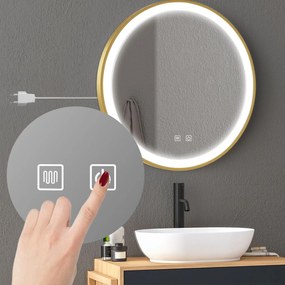 Tutumi Zrcadlo MMJ ⌀60 cm s vyhříváním a regulovatelným LED osvětlením HOM-02501, zlatá