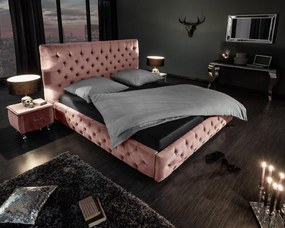 Noble Home Starorůžová sametová postel Frape, 160x200 cm