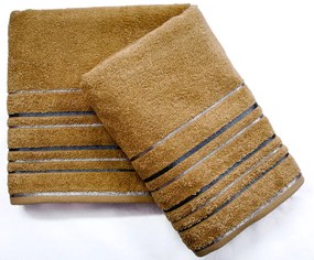 Praktik Froté ručník ZARA, oříškový s proužkovanou bordurou, 40x60cm