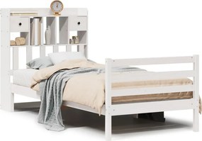 Postel s knihovnou bez matrace bílá 90x200 cm masivní borovice 3321933