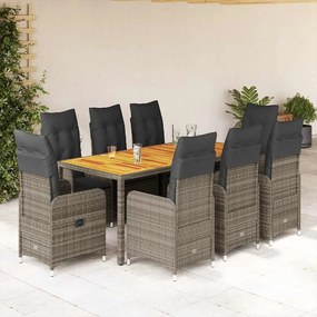 9dílný zahradní bistro set s poduškami šedý polyratan 3277026