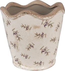 Béžový antik obal na květináč s olivami Olive Fields L - Ø 19*18 cm