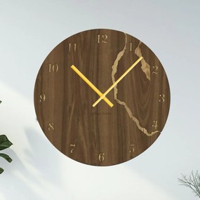 dřevo života Nástěnné hodiny ŘEKA Zvolte barvu dekoru: Ořech-Dub zlatý, Zvolte velikost hodin (cm): 35x35, Barva ručiček: Zlaté