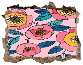 Wallmuralia Nálepka 3D díra na zeď Růžové květiny 95x64 cm