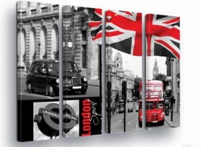 Obraz 120x100 Londýn Velká Británie červený autobus metro Union Jack styl
