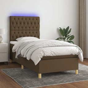 vidaXL Box spring postel s matrací a LED 90x190 cm textil [3135641] Barva: tmavě hnědá