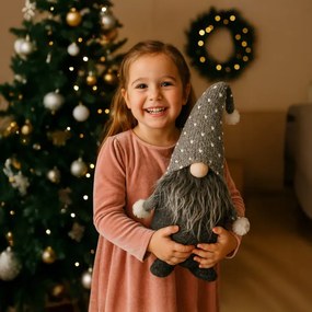 Vánoční dekorace skřítek šedá 33 cm